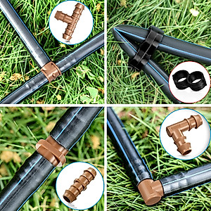 34 Pieces Drip Irrigation Fitting Kit 1/2 Inch Tubing Set, 2 Switch, 8 Tee, 8 Coupling, 8 Elbow and 8 End Cap Plastic Plug, Drip Irrigation Barbed Connector for Compatible Drip or Sprinkler System