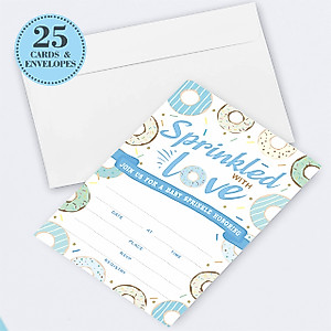 JCVUK Set of 25 Baby Shower Invitations with Envelopes, Diaper Raffle Tickets and Baby Shower Book Request Cards,Colored Donut Theme Babyshower Party For Boys or Girls(YQKTZ-B08)