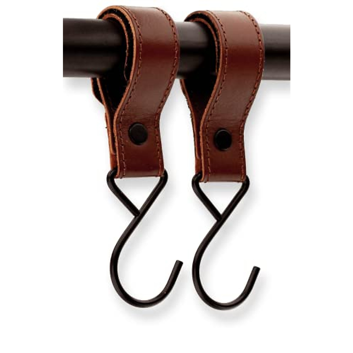 Brute Strength - Leather Stroller Hooks - Cognac 2X - Full Grain Leather - Mommy Hook - Stroller Clip - Bag Hook - Straps with Hooks - Carabiner Hook Clips
