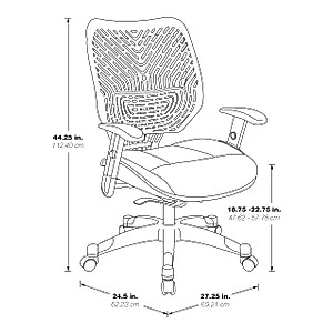SPACE Seating REVV Self Adjusting SpaceFlex Cosmo Backrest Support and Padded Raven Mesh Seat with Adjustable Arms and Platinum Finish Base Managers Chair
