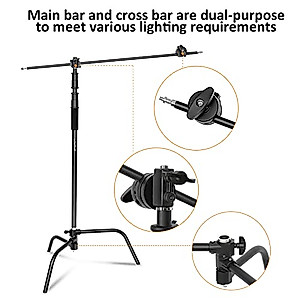 LOMTAP C Stand Light Stand Photography Kit - Heavy Duty 10.8ft/330cm Vertical Pole, 4.2ft/128cm Boom Arm, Upgraded Adjustable Base, Water Sandbag, 2 Grip Heads, 3 Clips - Century Stand for Softbox
