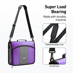 Kinbashi 3-Inch 3 Round Rings Zipper Binder, Expanding Files, Handle and Shoulder Strap Included, Purple