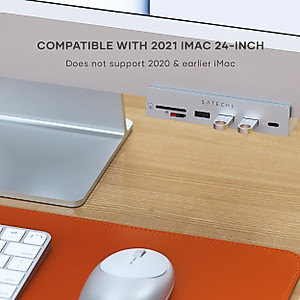 Satechi USB C Hub – iMac USB Adapter – USB C Data Port, USB-A 3.0 Data, Micro/SD Card Readers, USB C Clamp Hub For Apple Studio Display & iMac 24-inch, Does Not Fit 2020 iMac & Earlier Models - Silver