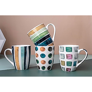 MACHUMA Set of 4 11.5oz Marble Patterns Coffee Mugs, Ceramic Tea Cup Set.