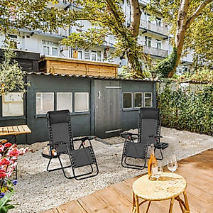 Yaheetech Zero Gravity Recliners Outdoor Adjustable Folding Reclining Lounge Chairs w/Pillows, Cup Holder Trays and Carry Strap for Patio Backyard Beach Black Set of 4