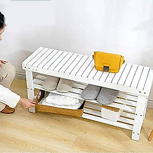 ZXZAX White Shoe Bench Home Minimalist Porch Door Can Sit Shoe Cabinet Simple Solid Wood Shoes Bench Shoe Rack