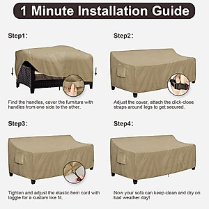 PureFit Outdoor Couch Cover Waterproof Patio Sofa Furniture Covers, 3-Seater Outdoor Cover with Air Vent and Handles, 78W x 35D x 35H Inches, Camel