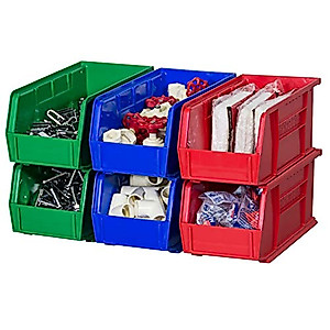 Akro-Mils - 30230RED 30230 AkroBins Plastic Storage Bin Hanging Stacking Containers, Red, (12-Pack) & 30235 AkroBins Plastic Hanging Stackable Storage Organizer Bin, Blue, 6-Pack