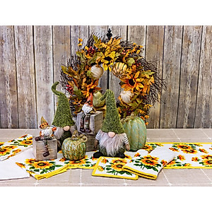 Boston International Cotton Oven Mitt and Pot Holder, Set of 2, 8 x 13-Inches and 7.5 x 7.5-Inches, Colourful Sunflowers