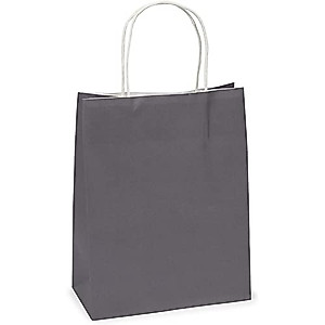 Medium Gift Bags with Handles, Dark Grey (8 x 10 x 4 Inches, 25 Pack)
