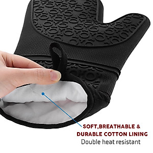 MIJOTEX Heat Resistant Silicone Oven Mitts Silicone Gloves- Set of 2 Extra Long Quilted Liner,1 Pair,12.99 inch (Black)