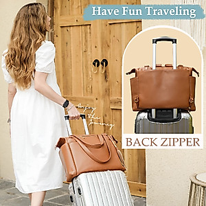 Omanmoli Diaper Bag Tote Leather Diaper Bag Backpack Large Baby Diaper Bag 14 Diaper Bag Organizing Pouches,Changing Pad,Crossbody Strap,4 Insulated Pockets,Brown