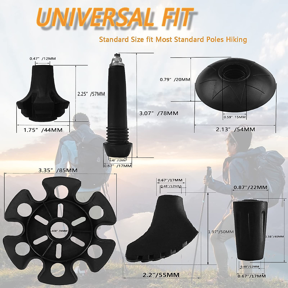 Favuit Hiking Pole Tips, Walking Stick Rubber Tips Trekking Poles 6Pcs Replacement Protectors Boot Tips Rubber Feet fits Most Standard Hiking Sticks 11mm Hole Diameter