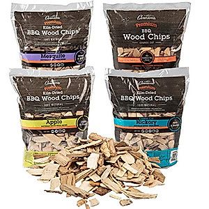 Camerons All Natural Wood Chips for Smoker, 4 Pack - Apple, Cherry, Hickory, Mesquite -260 Cu In Bag, Approx 2lbs ea - Kiln Dried Coarse BBQ Wood Chips- Barbecue Grilling Variety Pack Gift Set for Men