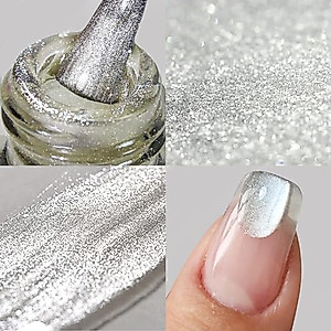 HOSAILY 15ml Cat Eye Gel Nail Polish, New Mirror Nude White Diamond Glitter Holographic Shiny Nail Polish with Magnet, Reflective Translucent UV Gel for Salon Home DIY Nail Manicure