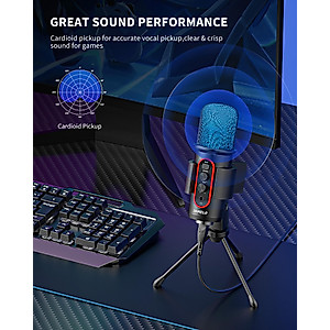 JAMELO Gaming Microphone, USB Computer Condenser Mic for PC/Laptop/Phone/PS4/5, RGB, Headphone Output, Volume Control,Plug and Play, Mute Button, for Streaming, Podcast, Studio Recording