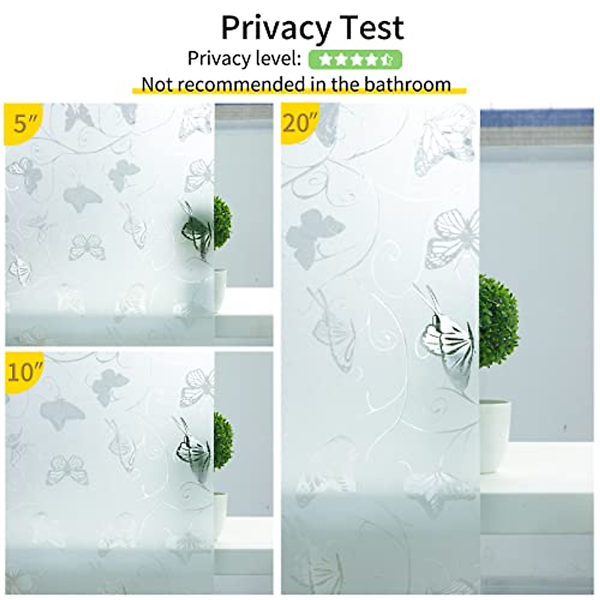 DKTIE Static Cling Decorative Window Film with Installation Tools, Non Adhesive Privacy Film, Window Privacy Film Decorative Butterflies, Window Film Frosted Glass (01, 17.7 x 78.7 Inch)