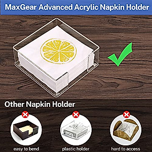 MaxGear Acrylic Cocktail Napkin Holder for Table, Clear Napkins Holder, Beverage Napkin Holders Modern Buffet Paper Napkin Caddy for Bar, Party, Dinner, Kitchen & Dining Room, 5.5 x 5.5 inches