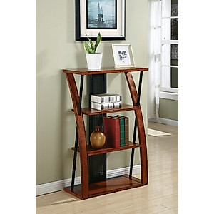 OSP Home Furnishings Aurora 3 Shelf Bookcase, Medium Oak Finish and Black Accents
