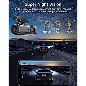 Dash Cam 2K WiFi 1440P Car Camera, Dash Camera for Cars, Front Dashcam for Cars with Super Night Vision, WDR, Loop Recording, G-Sensor, 24 Hours Parking Monitor, APP, Support 128GB Max