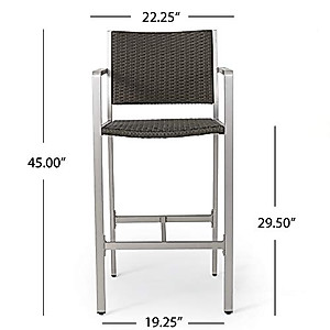Christopher Knight Home Cape Coral Outdoor Wicker Bar Stools, 2-Pcs Set, Grey
