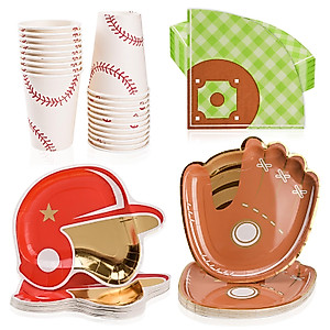 Lingringdcy 125 Pieces Baseball Party Decoration Tableware Set Baseball Field Disposable Napkins Plates and Cups for Baseball Theme Baby Shower Birthday Party Supplies, Serves 25