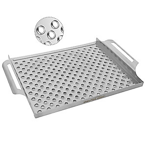 Onlyfire Stainless Steel Grill Basket, Nonstick BBQ Grill Tray Topper Grid Grilling Pan with Perforated Bottom and Handles for Seafood, Meats, Vegetables, Great for Most Grills and Smokers