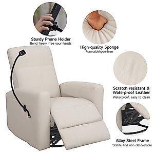 hzlagm Power Swivel Glider Chair Nursery, Swivel Rocker Recliner with USB Ports, Rocking Chair with Microfiber Leather, Waterproof, Living Room, Nursery - Beige