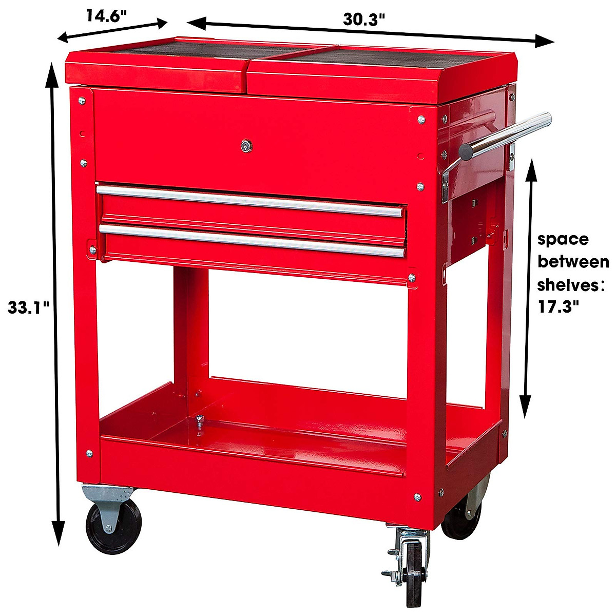 BIG RED ATC310R Torin Rolling Garage Workshop Tool Organizer: 2 Drawer Tool Chest Tray with Top Work Surface and Storage Push Cart, Red, 27.8" L x 14.6" W x 32.7" H