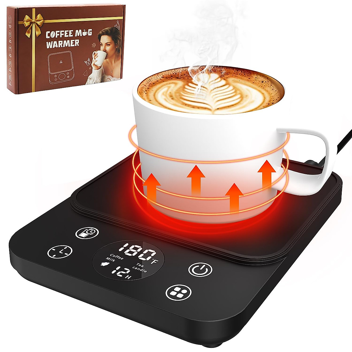 2024 Upgraded Coffee Mug Warmer for Desk, Smart Electric Coffee Warmer, 1H Drink Water Reminder, 4 Mode, 8H Auto Shut Off, 9 Temperature, 12H Timer, Gifts for Women and Men