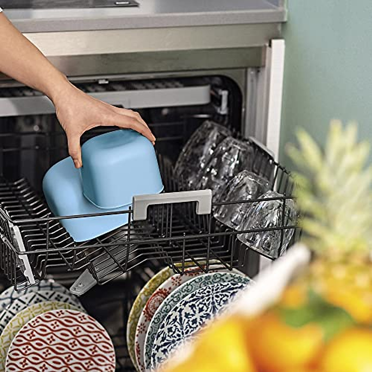 Guzzini Store & More Kitchen Active Design Low Airtight Containers for Fridge/Freezer/Microwaves (M), 19.5 x 19.5 x 9.3 cm, Blue (Matt Mid Blue)