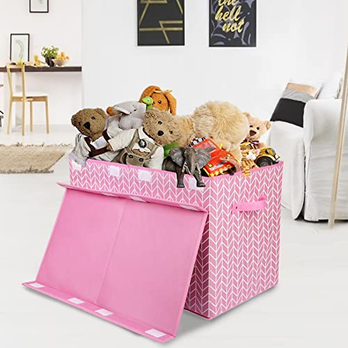 Mayniu Large Toy Storage Box Chest with Lid, Sturdy Toys Boxes Bin Organizer Baskets for Nursery, Closet, Bedroom, Playroom 25"x13" x16" (Pink)