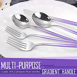 VANVRO Gradient Purple Silverware Set, 20-Piece Stainless Steel Flatware Cutlery Set, Kitchen Utensil Set Service for 4, Include Knife/Fork/Spoon, Mirror Polished, Dishwasher Safe