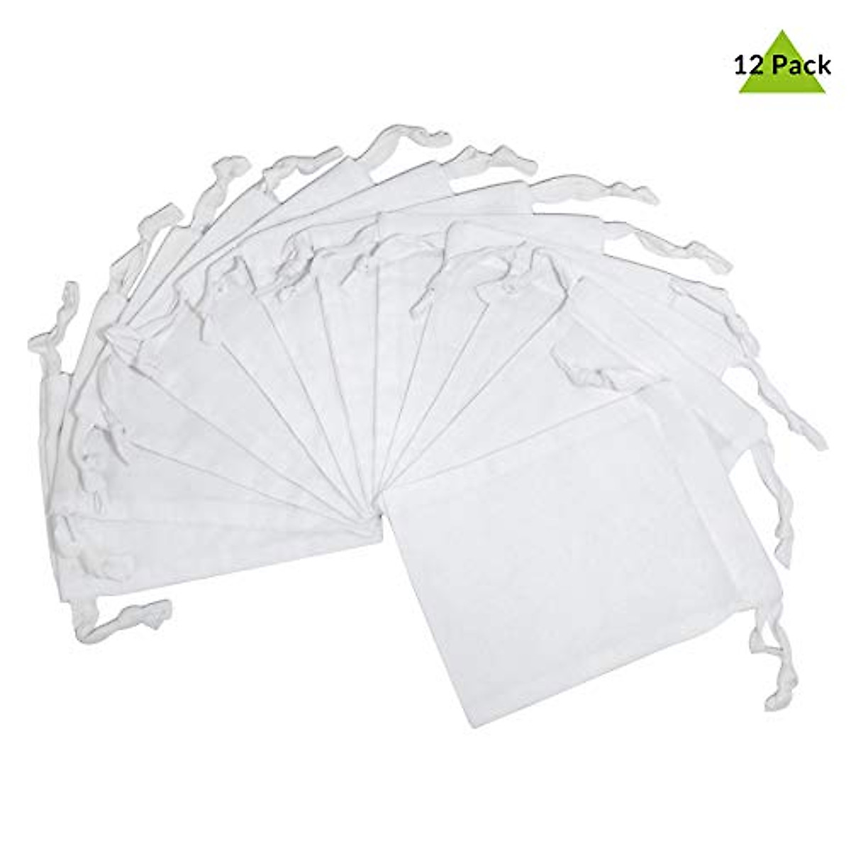 Drawstring Gift Bags - 12 Pack 5x7 Inch Small Bright White Muslin Cotton Cloth Pouches in Bulk, Mini Cloth Fabric Canvas Pouch for Jewelry, Candy, Parties, Wedding Favors, Soaps, Treats, Crafts
