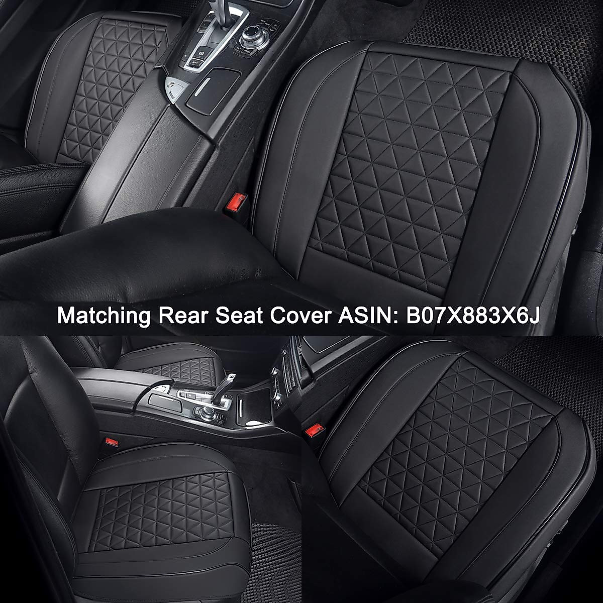 Black Panther 1 Pair Luxury Faux Leather Car Seat Covers Front Bottom Seat Cushion Covers, Anti-Slip and Wrap Around The Bottom, Fit 95% of Vehicles - Black