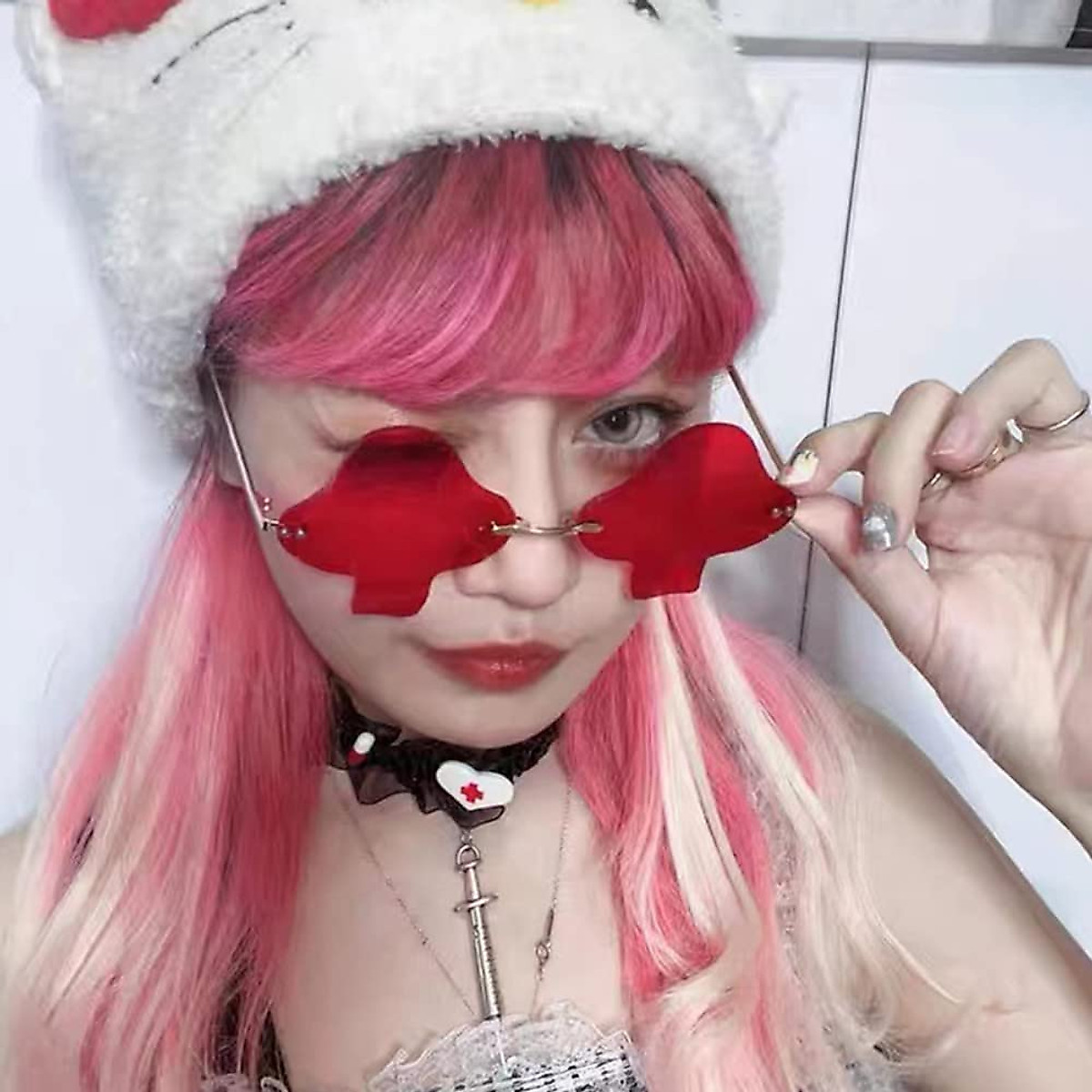 ENTHYI Mushroom Shape Sunglasses for Women Irregular Rimless Eyewear Retro rave Party halloween Sun Glasses