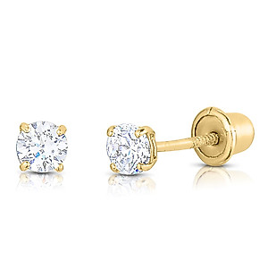 14kt Yellow Gold Tiny Cubic Zirconia Small CZ Solitaire Stud Earrings with Screwback (2.5mm)