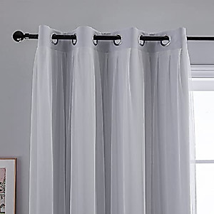 Anytime Home Curtains Blackout and Sheer Layered Solid Window Curtain Panel Pair with Grommet Top, 52Wx63L,Greyish White