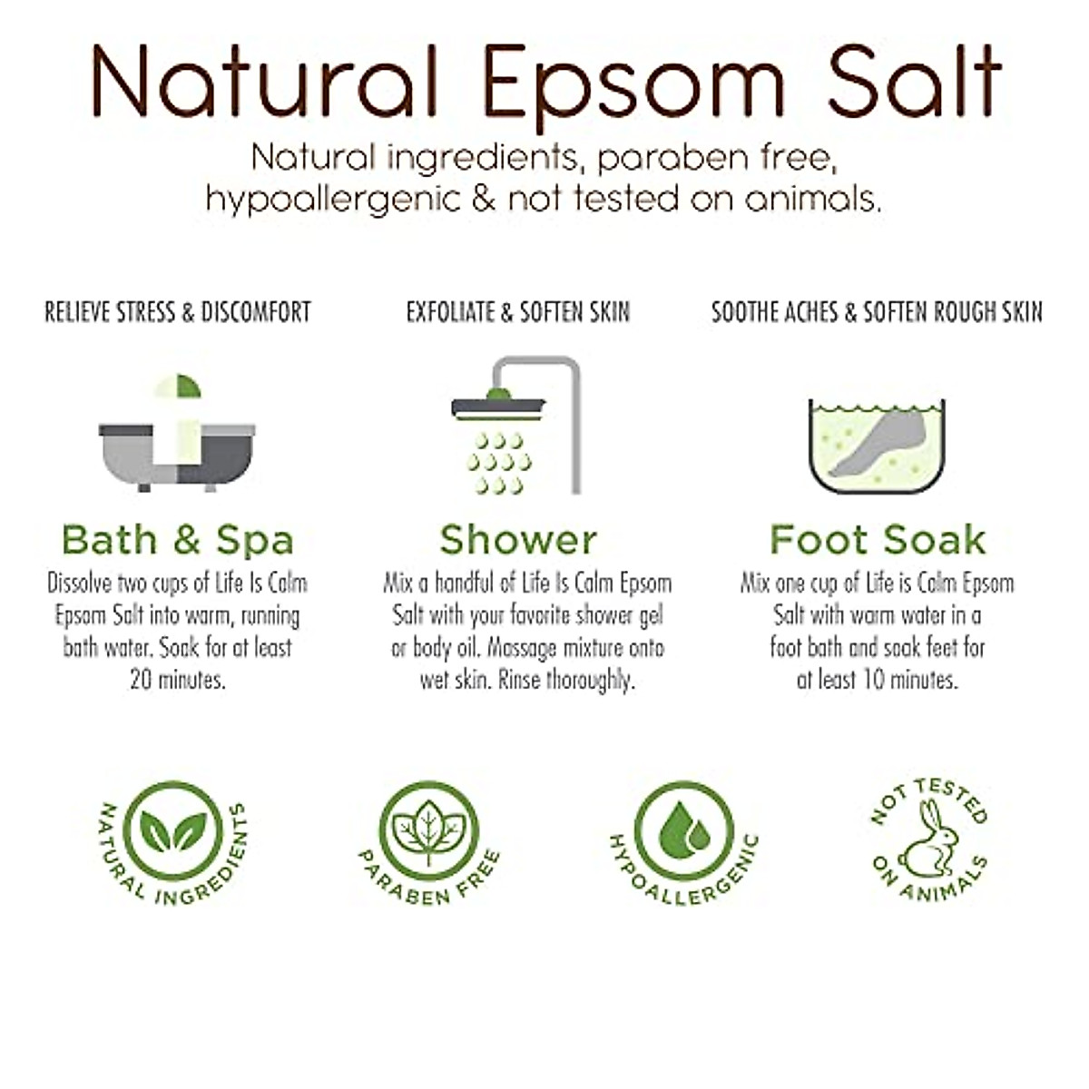 Life Is Calm Epsom Salt Spa 6-Pack l Dissolvable Therapy Formulas for Bath (Restore, Clense, Relax, Balance, Purify & Soothe)