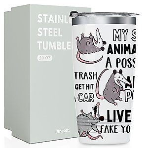 Onebttl Possum Gifts for Women & Men, Unique Gifts for Possum Lover, Possum 20oz Tumbler with Spill-Proof Lid, Opossum Gifts, Gift Box Included - White