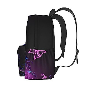Pink Purple Butterfly Printed Laptop Backpacks Lightweight Stylish Casual Daypack For Work Business Travel