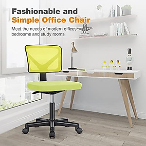 Sweetcrispy Office Computer Desk Chair, Ergonomic Low-Back Mesh Rolling Work Swivel Chairs with Wheels, Armless Comfortable Seat Lumbar Support for Home, Bedroom, Study, Student, Adults, Green