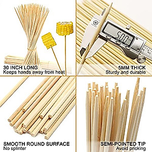 BLUE TOP Bamboo Marshmallow Roasting Sticks Smore Skewers 30 Inch 5mm Thick 60 PCS Extra Long Heavy Duty,Wooden Skewer BBQ Hot Dog Skewer,Great for Camping,Parties,Weddings and Plant Stakes.