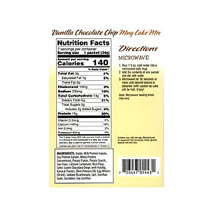 FITWISE - High Protein Mug Cake Mix, 15g Protein, Low Calorie, Low Net Carbs, Low Fat, High Fiber, Gluten Free, Ideal Protein Compatible, 7 Servings Per Box (Vanilla Chocolate Chip)