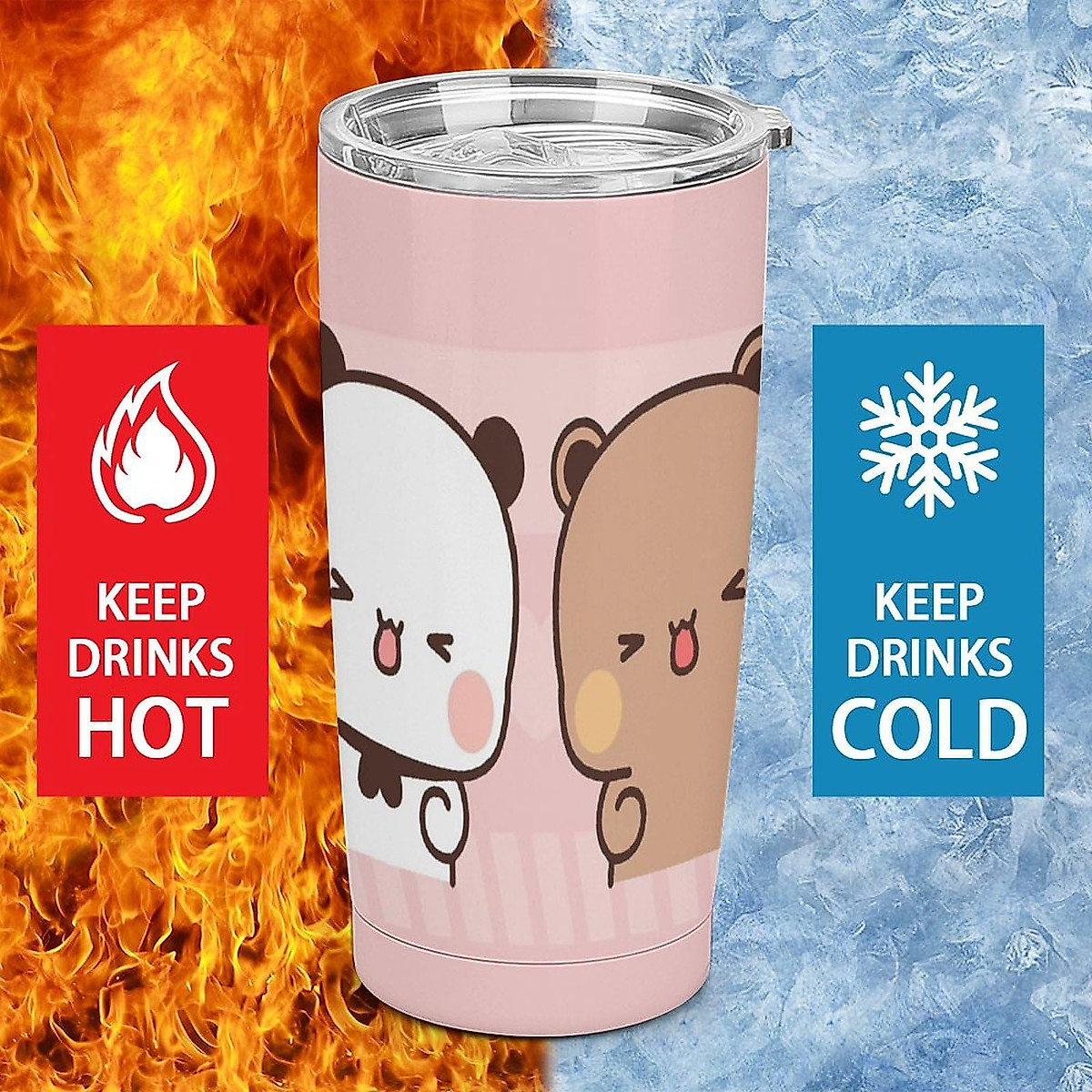 KAOQUANYA Panda Bear And Dudu Smile 1 20 Oz Covered Straw Tumbler Stainless Steel Double Wall Vacuum Insulated Travel Cup With Leak Proof Lid Stainless Steel Water Bottle Reusable Ice Hot Drinks Mug