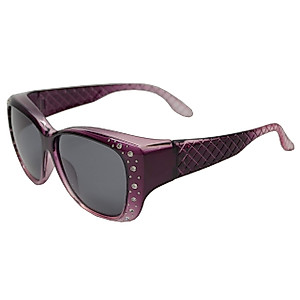 PZ - Polarized Sunglasses Wear to Cover Over Prescription Glasses UV Protection Rhinestones (Purple Fade + Polarized Grey)