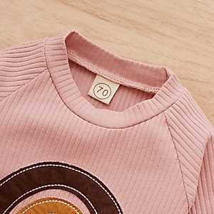 Thorn Tree Newborn Baby Girls Clothes Cotton Suit Cute Baby Kid Infant Toddler Play Wear Fall Winter Rainbow Outfits (Pink Rainbow & Strip Pants, 9-12 Months)