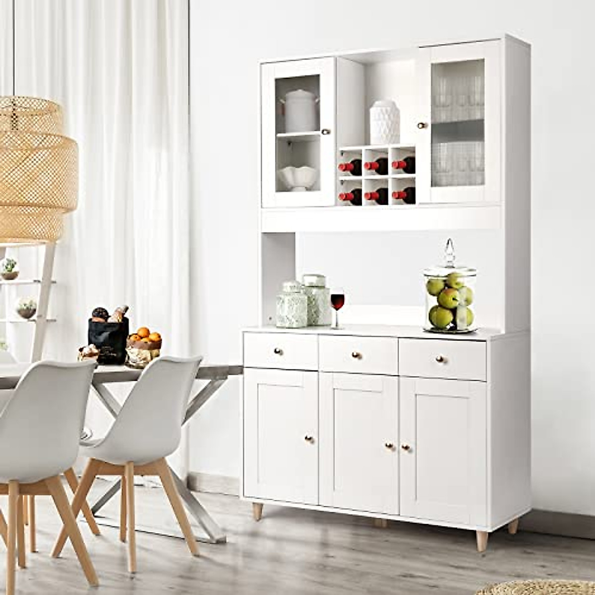 VOWNER 71" Traditional Freestanding Kitchen Pantry Storage Cabinet, Pantry Cabinet with 3 Drawers and 5 Storage Cabinets, White