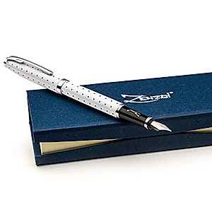 ZenZoi White Fountain Pen | Effortlessly Elegant Writing: Premium Metal Fountain Pen Set with German Schmidt Fine Nib, Ink Converter, and Gift Box Case