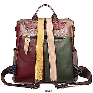 Segater Multicoloured Backpack Fashion Genuine Leather 2 Ways Convertible Shoulder Bag Vintage Patchwork Handbag Travel Satchel Rucksack